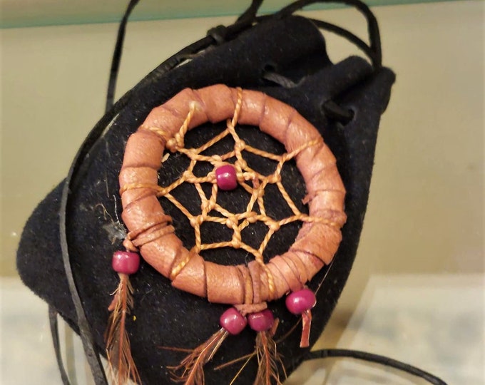 First Nations, Native American Black Leather Dreamcatcher Pouch ...