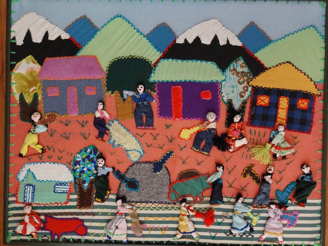 Vintage Framed Peruvian Village Peru, Textile Collage - Etsy