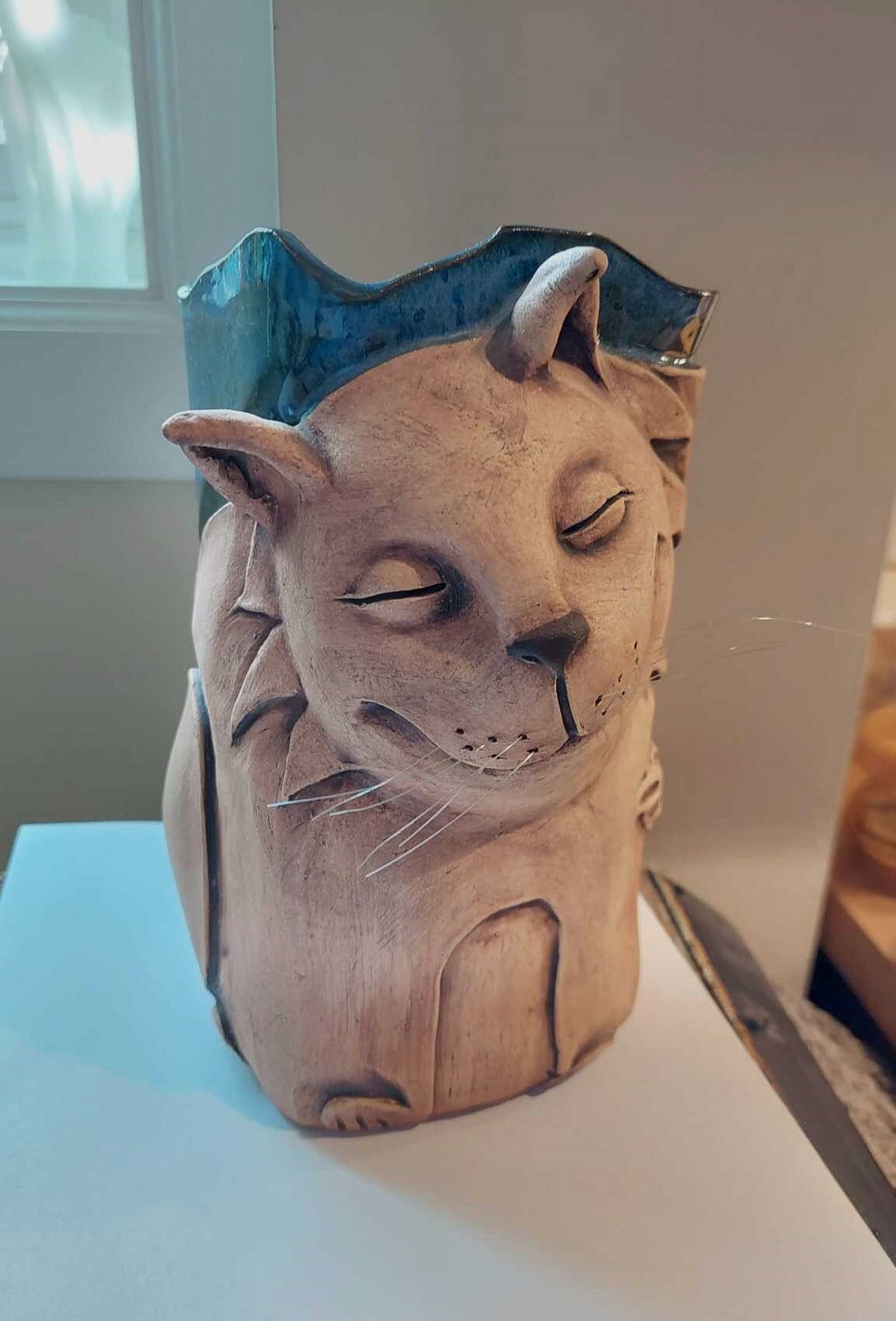 Whimsical Studio Pottery Cat Design Hand Made Clay Vase Planter - Etsy