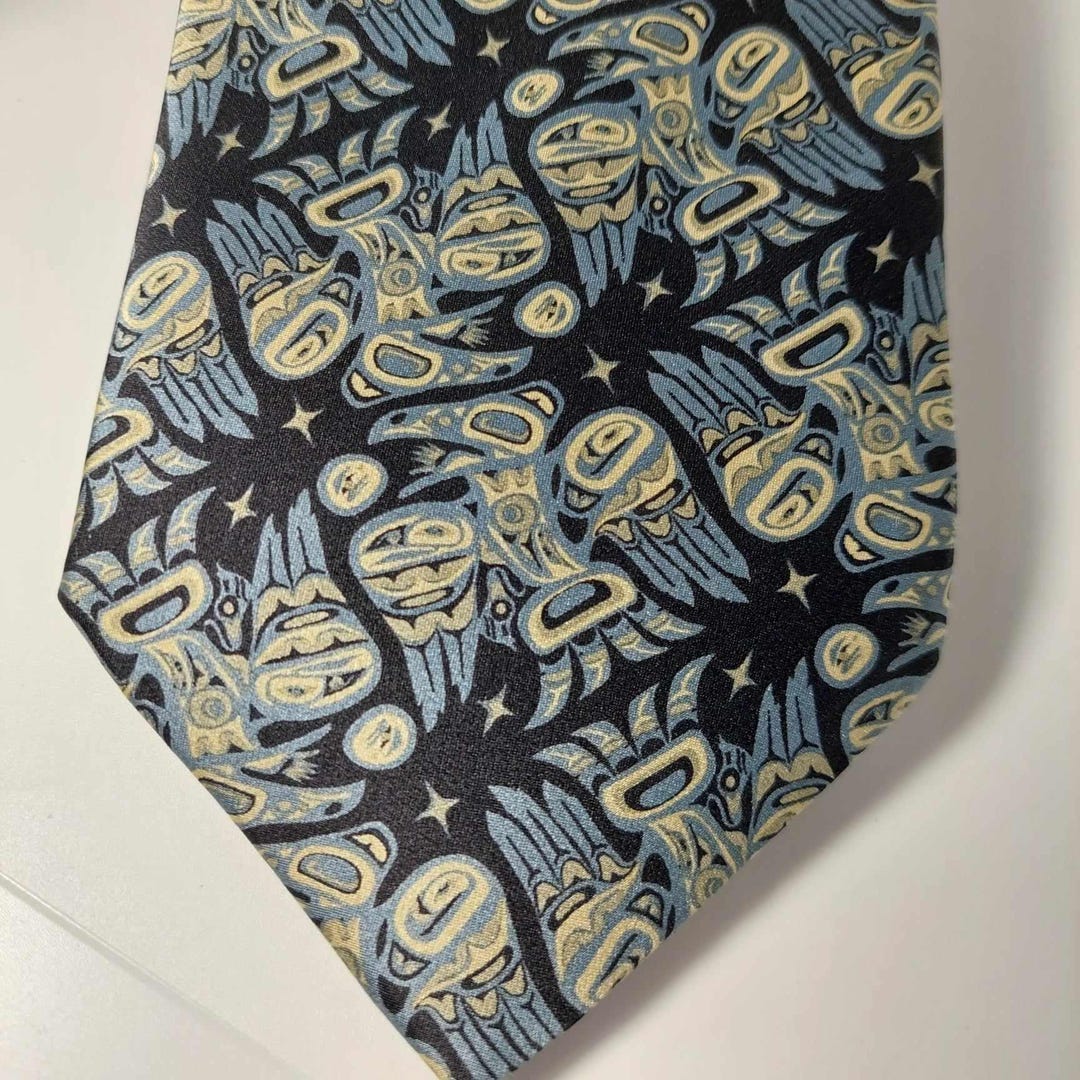 First Nations Navy Blue and Light Blue RAVEN Design SILK Mens' Tie ...