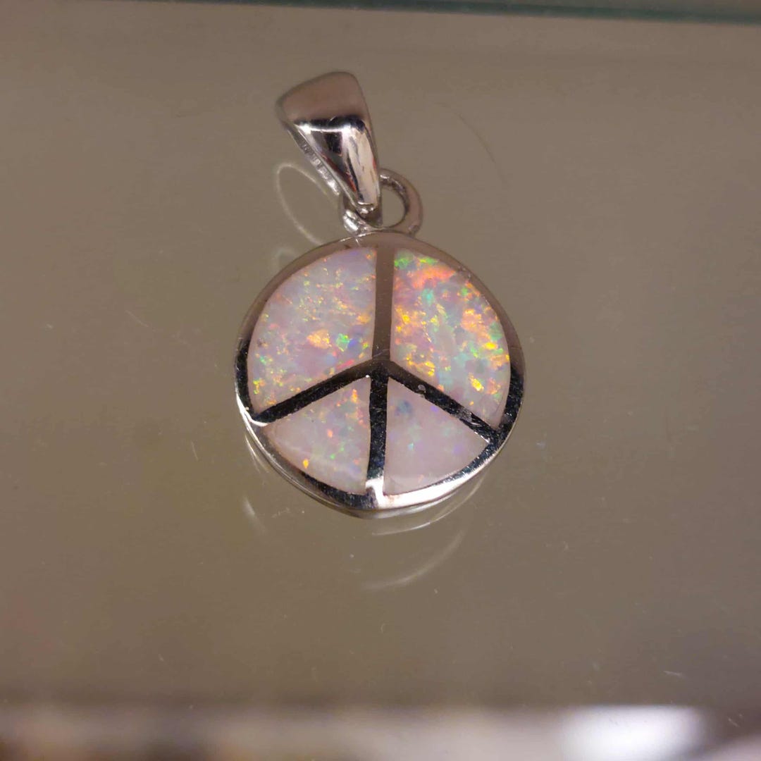 Vintage Sterling Silver Inlaid Opal Peace Sign Pendant, Stamped - Etsy
