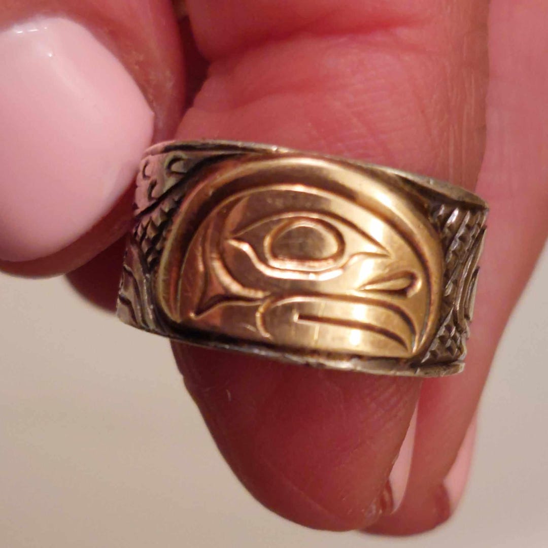 First Nations 14 Karat Gold and Sterling EAGLE Ring, Size 5.75, Signed ...