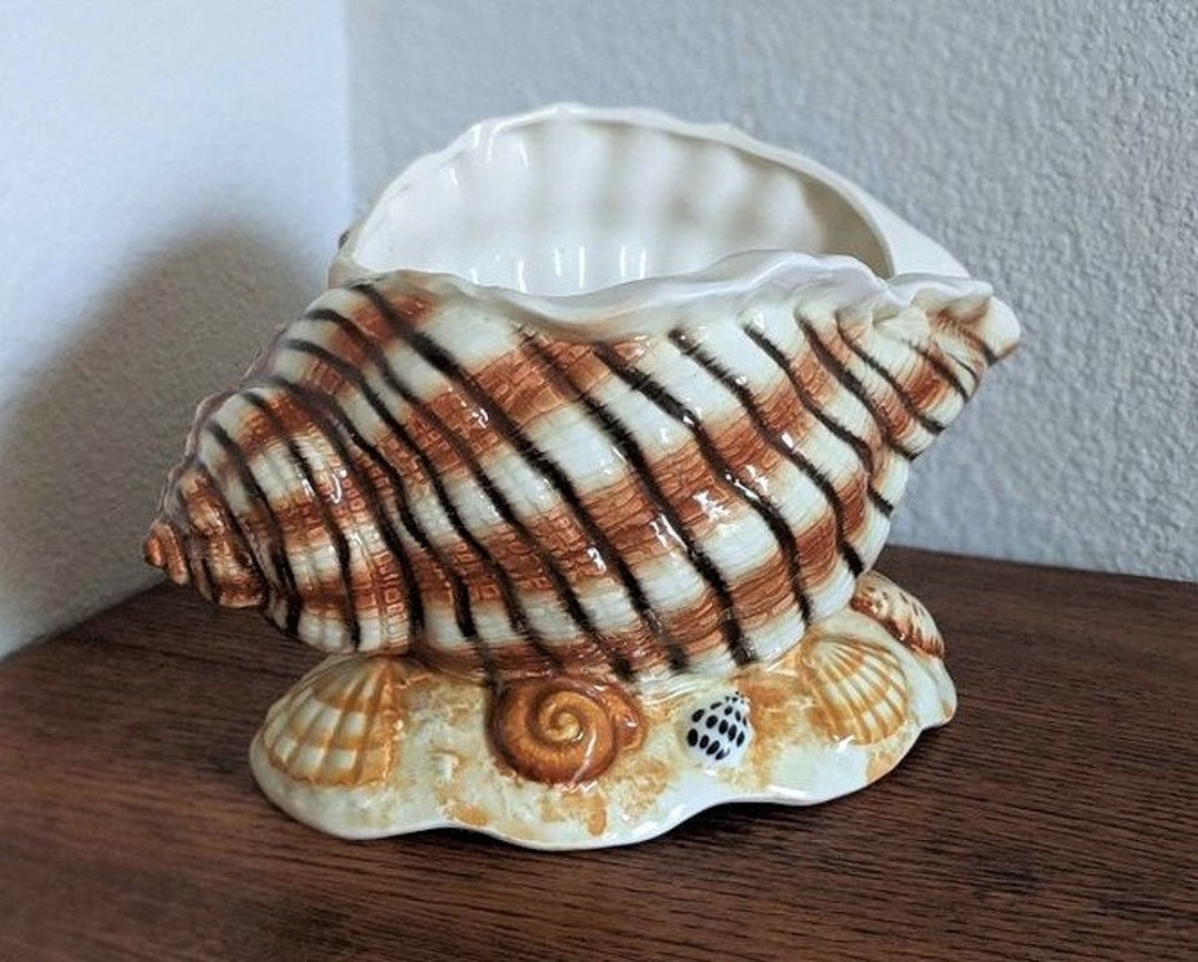 Vintage Large Shell Ceramic Planter Pot - Etsy