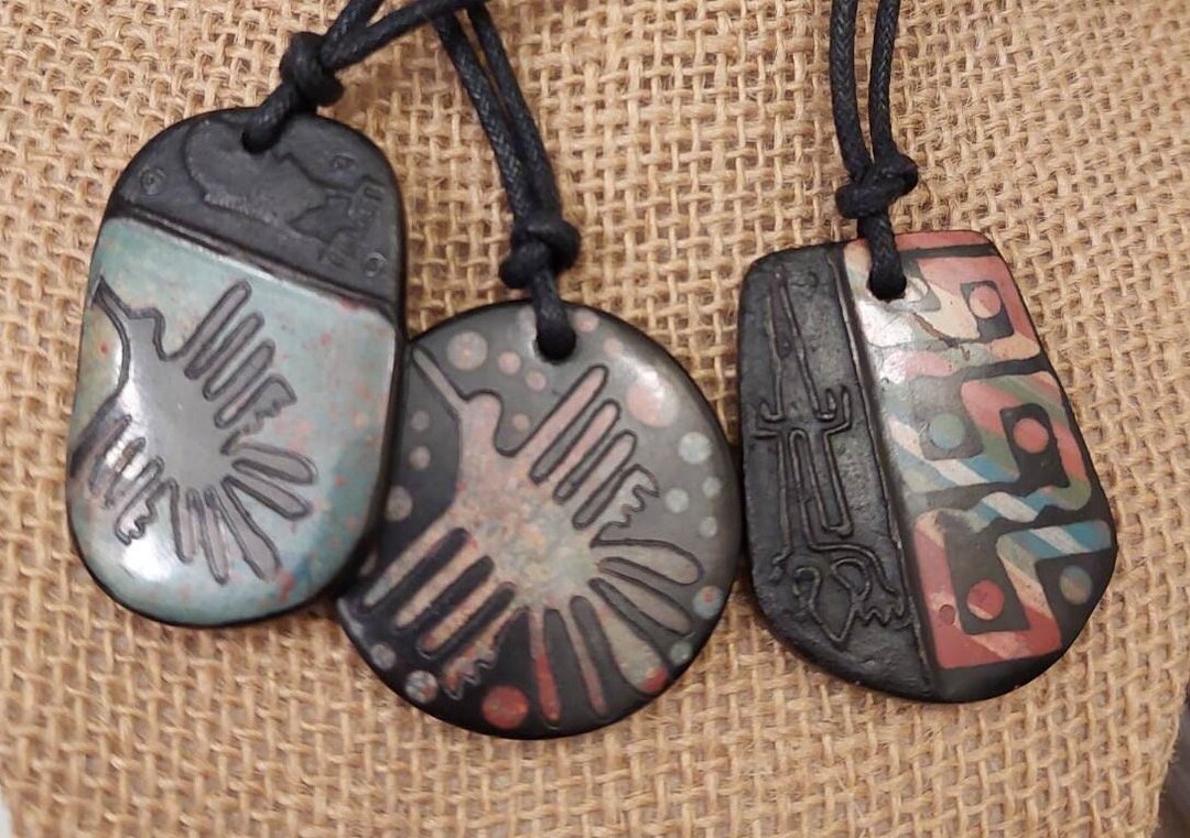 Hand Carved Black Peruvian Clay Pendant Necklace - Etsy