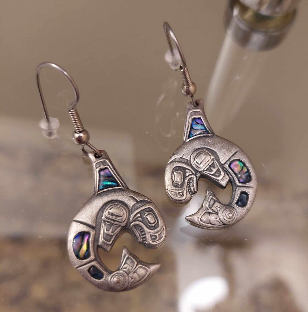 First Nations KILLER WHALE Design Abalone Shell Vintage Earrings by ...