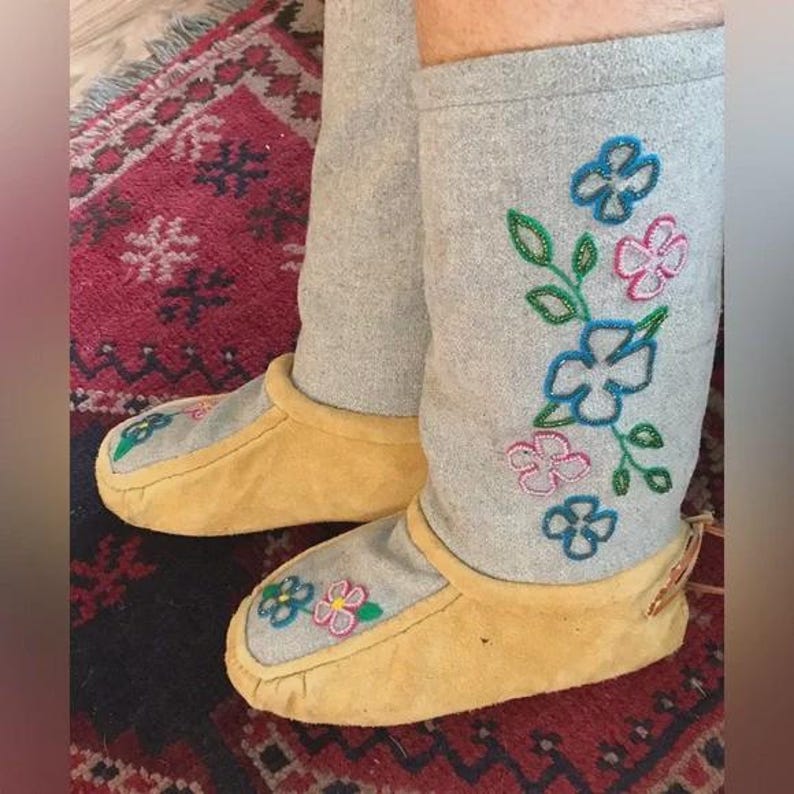 Handcrafted Hide & Wool Beaded Lined Indigenous Mukluk Northern Alberta ...