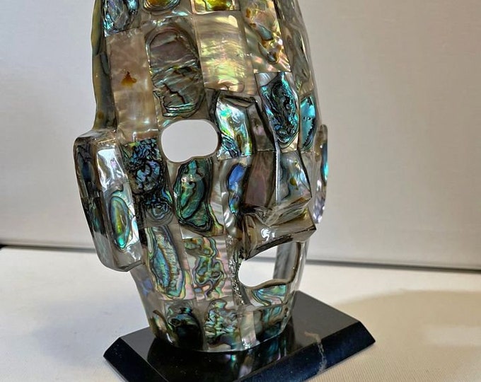 Vintage Taxco Mayan Abalone Shell Mask Sculpture, Ceremonial Death Mask ...