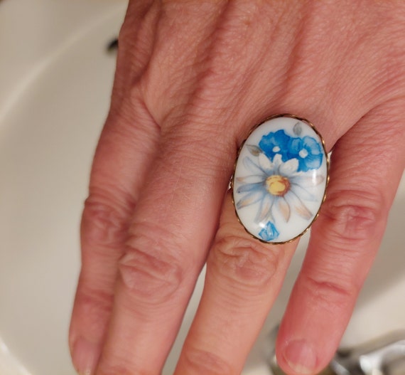 Daisy Flower Adjustable Porcelain Vintage Ring - Etsy