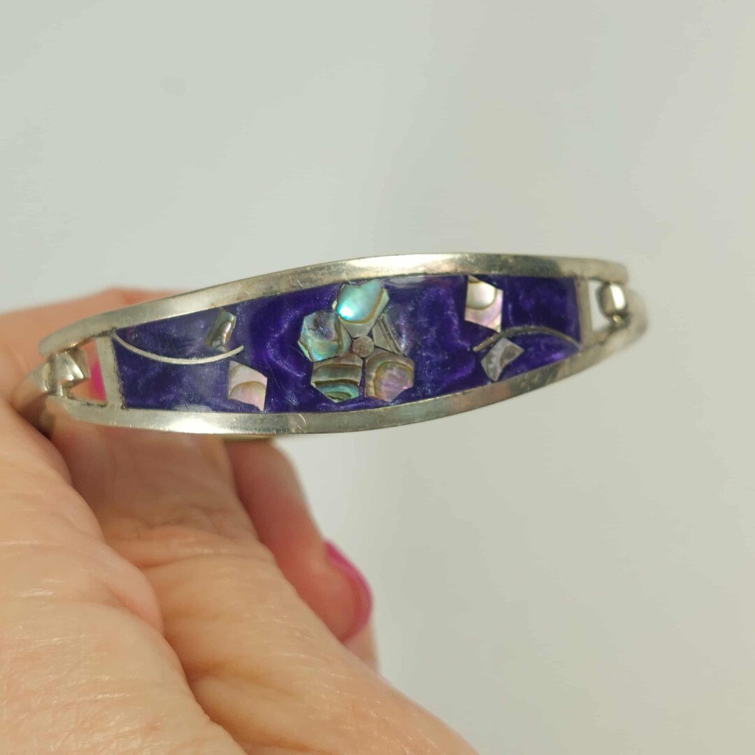 Vintage Mexico Sterling Inlaid Abalone Shell Design Cuff Bracelet - Etsy