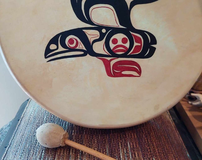 EAGLE Painted Thick Hide Covered First Nations Drum and Stick - Etsy