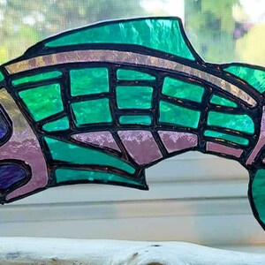 Stained Glass Fish, First Nations Design on Driftwood Display - Etsy