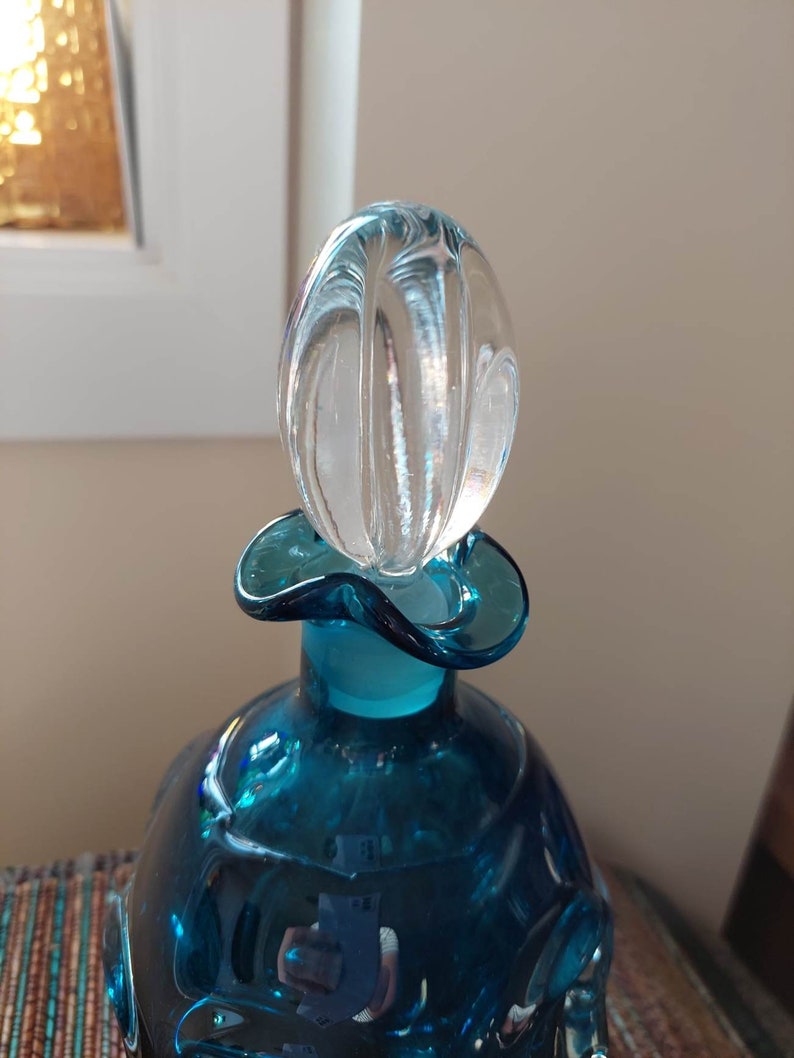 1960's Deep Blue Glass Thumbprint Decanter Bo Borgstrom - Etsy