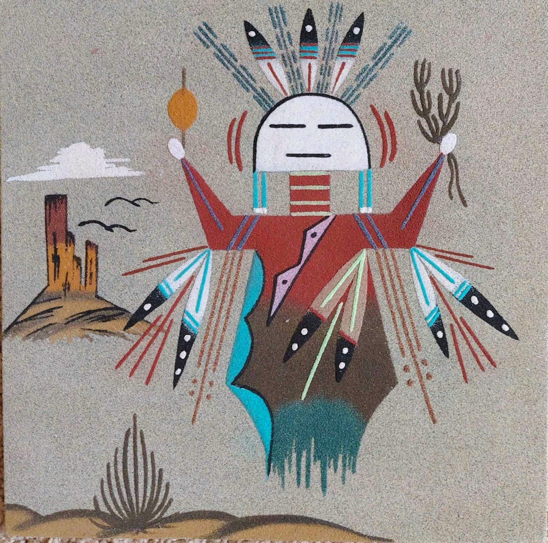 Original Native Sand Painting " Three Feather Dancer " Navajo Southwest ...