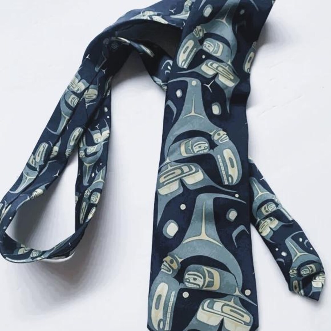 First Nations Navy Blue and Light Blue Killerwhale Design SILK Mens ...