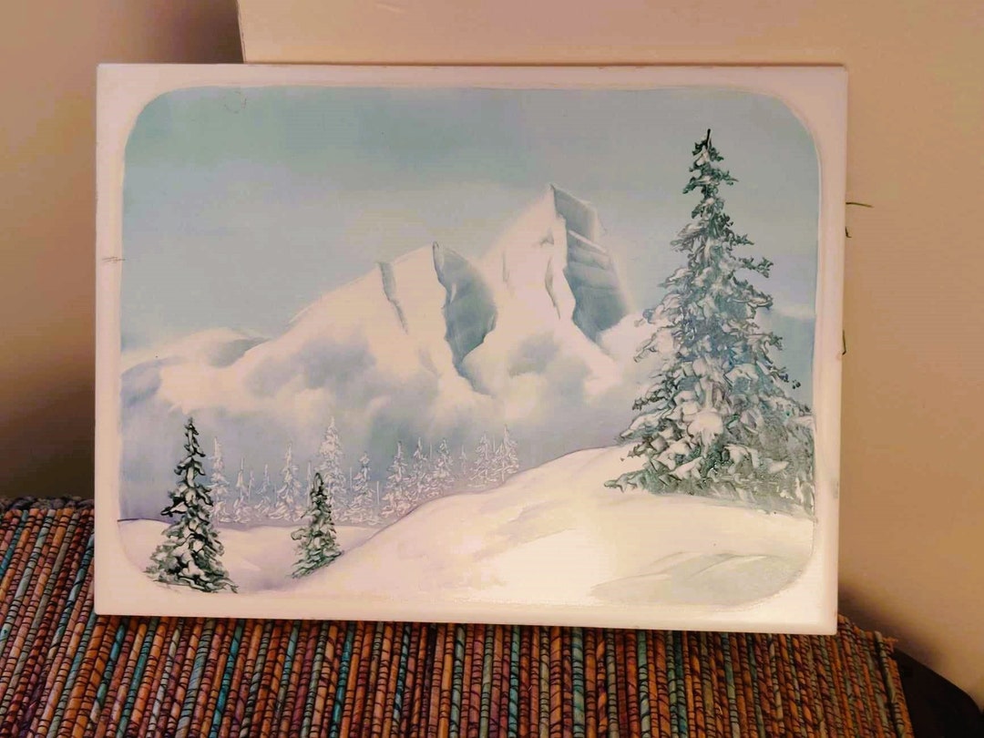 Vintage Hand Painted Winter Scene Ceramic Tile 6 X 8 Inches - Etsy