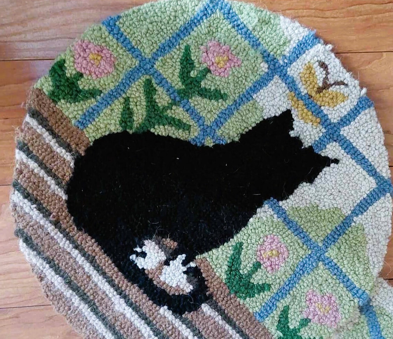 TWO Hand Crewel Black Cat Chair Pads - Etsy