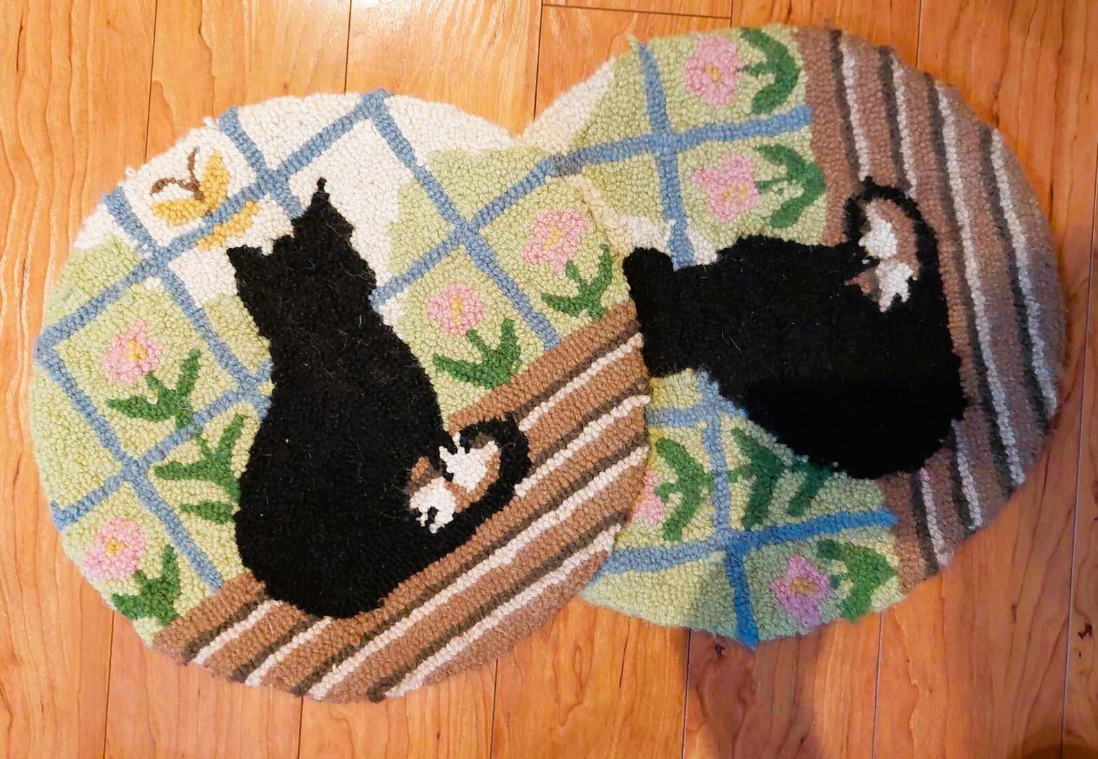 TWO Hand Crewel Black Cat Chair Pads - Etsy