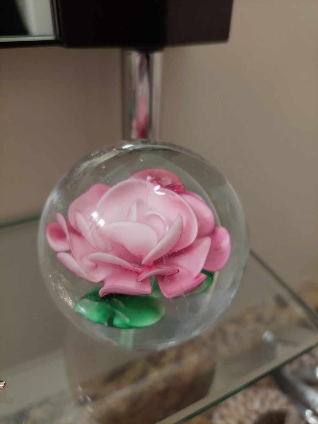 Vintage Edinburgh Flower Paperweight , Pink Flower Paperweight, Stamped ...