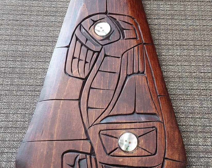 31 "long Vintage Hand Carved PADDLE First Nations Native SEAL and Wolf ...