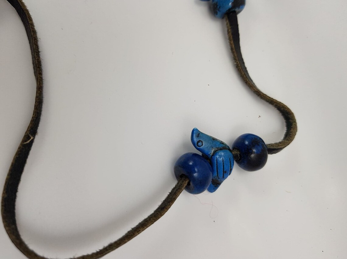 Vintage Resin Blue Birds With Stone Beads on a Blue Dyed - Etsy
