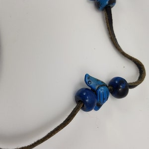Vintage Resin Blue Birds With Stone Beads on a Blue Dyed Leather Cord ...