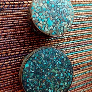 Vintage TURQUOISE Stone Inlay SET - Etsy