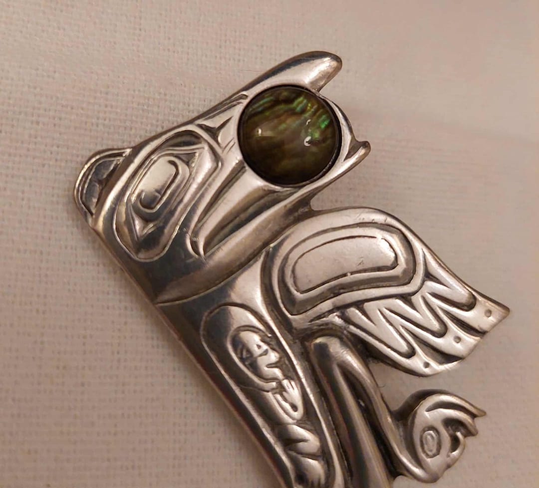 First Nations Raven With the Pearl Design , Inlaid Abalone Shell ...