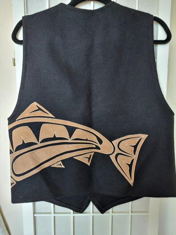 First Nations West Coast Salmon Design Vest Vintage Black and - Etsy