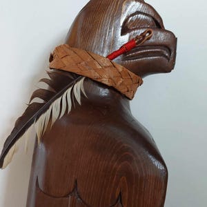 SIGNED Hand Carved Vintage First Nations Native EAGLE Wood and Shell ...