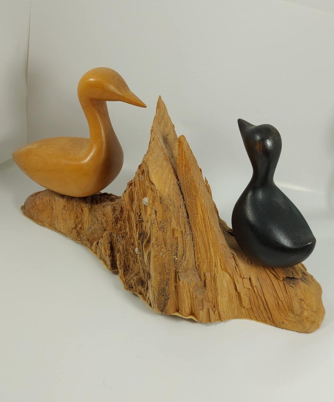 Vintage 1987 Yellow Cedar Artisan Carved Wood Canadian GREBE DUCKS ...