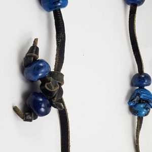 Vintage Resin Blue Birds With Stone Beads on a Blue Dyed Leather Cord ...