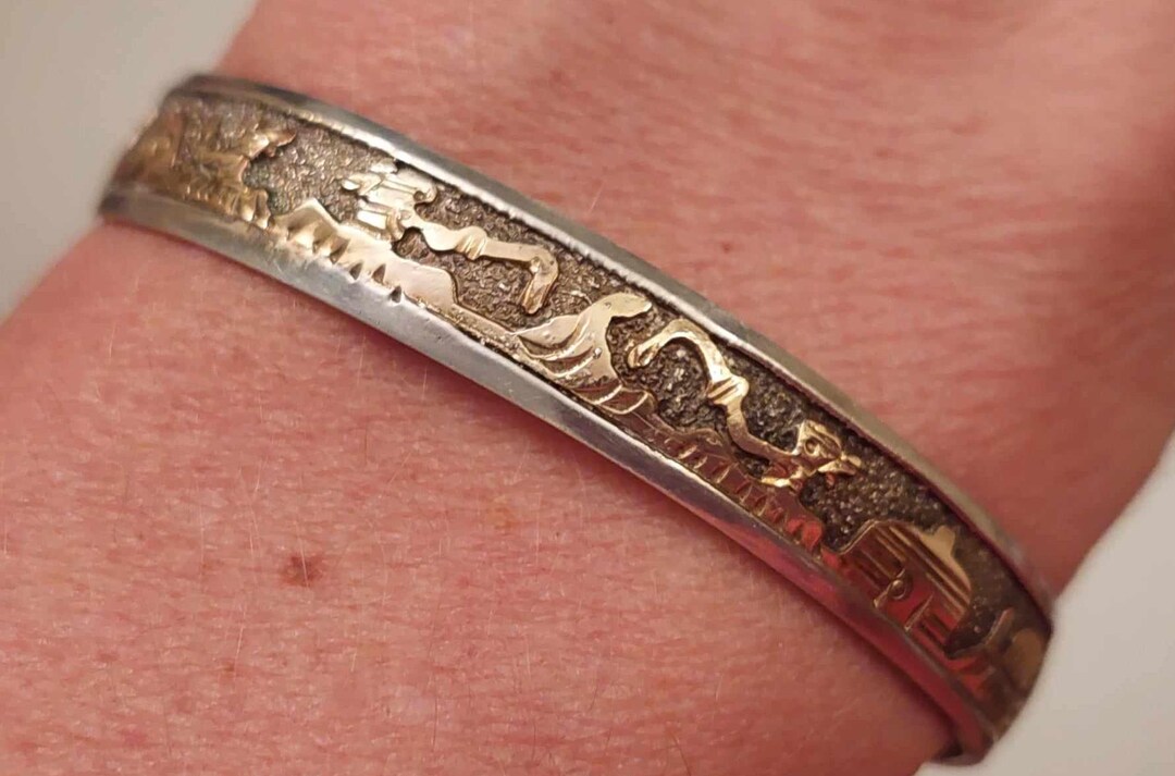 Navajo Storyteller Hopi Cuff ,1970's Sterling Silver & 12kt Gold Filled ...