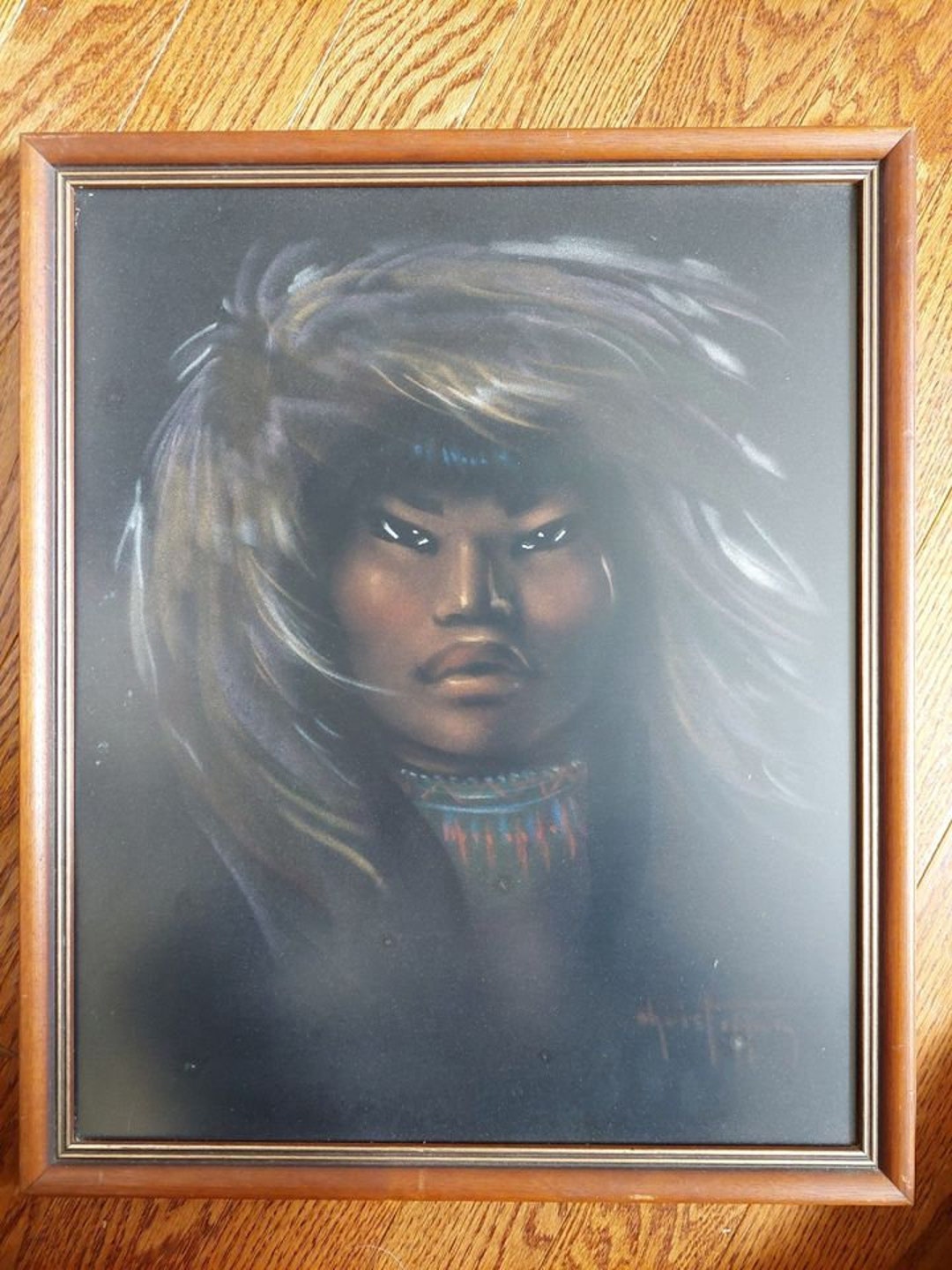 First Nations Inuit Imagery Black Velvet Portrait Wood Framed Under ...