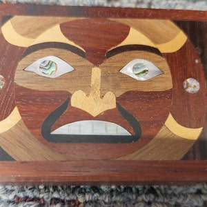 Vintage First Nations Moon Box , Inlaid Wood and Abalone Shell Small ...
