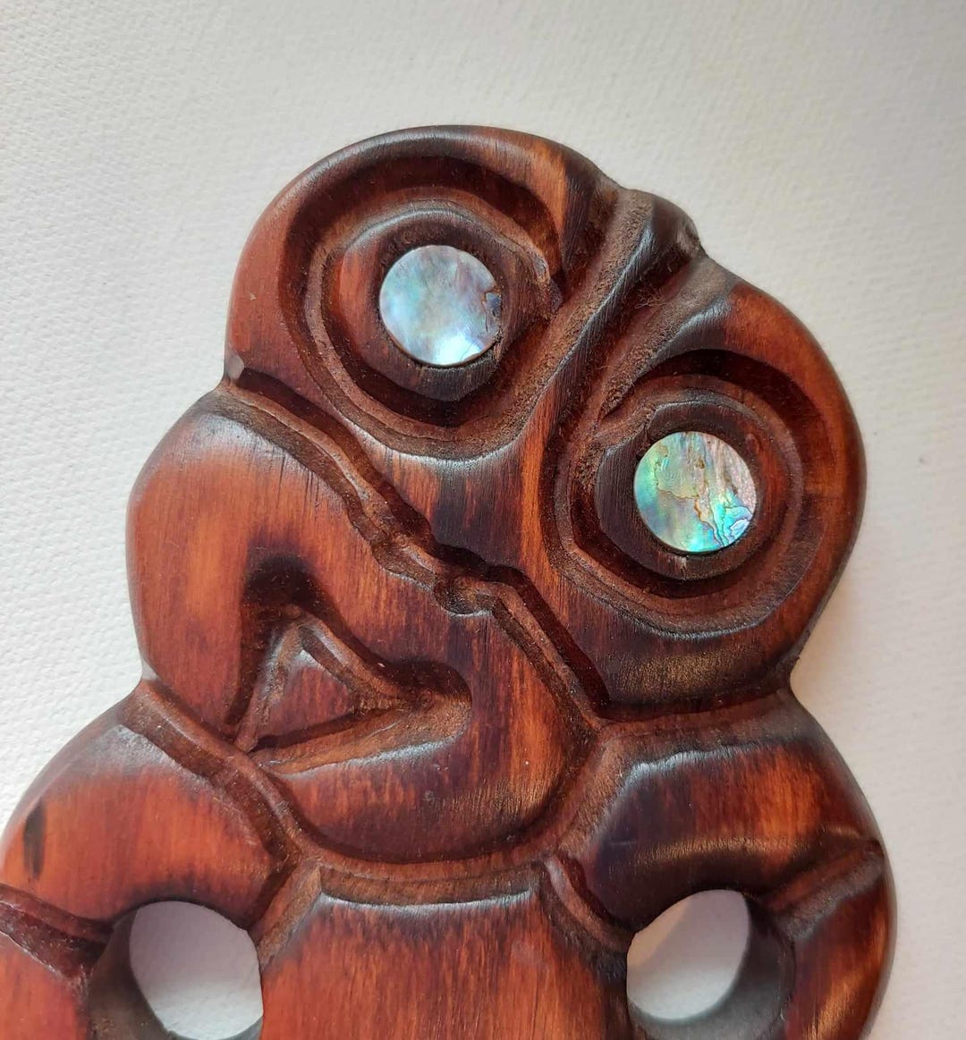 Traditional Tribal Maori Mask Carved Kauri Wood Face With Blue Green ...