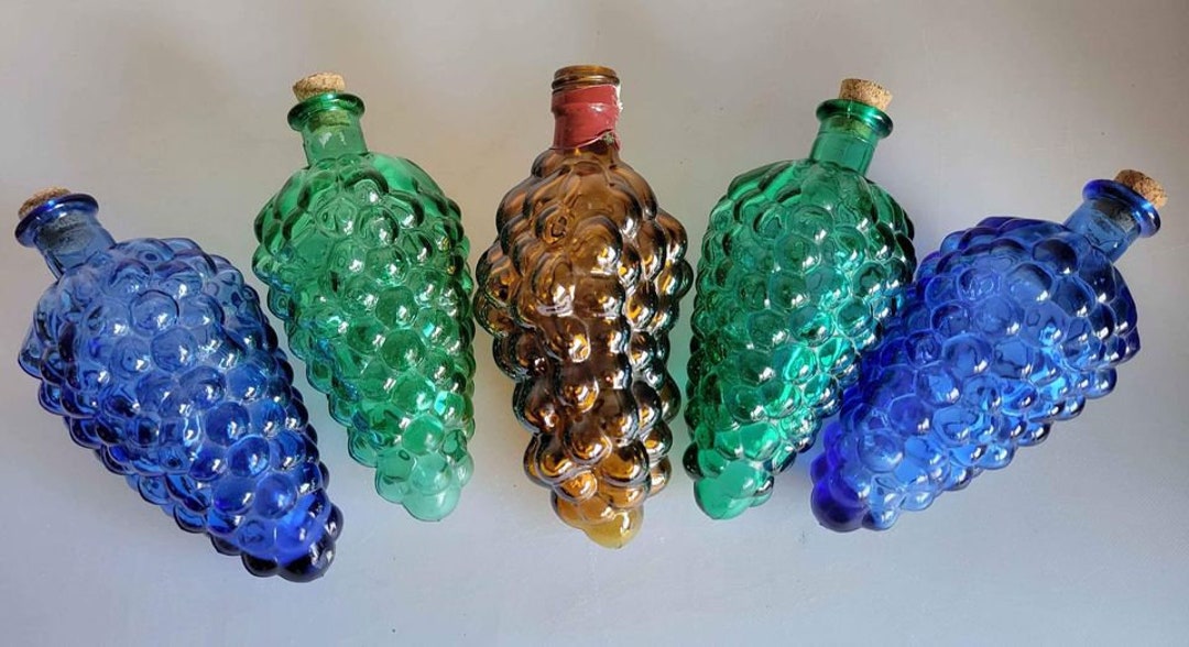 SET of FIVE Grape Cluster Collectible Glass Liquor Bottles - Etsy
