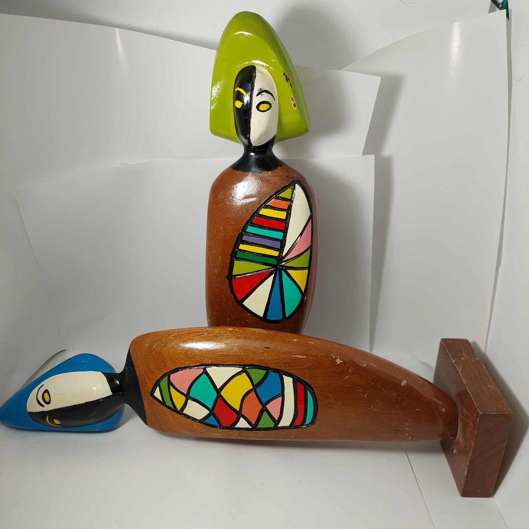 TWO Frank Coronado, Vintage Large Wooden Statues, Totem, Dominican ...