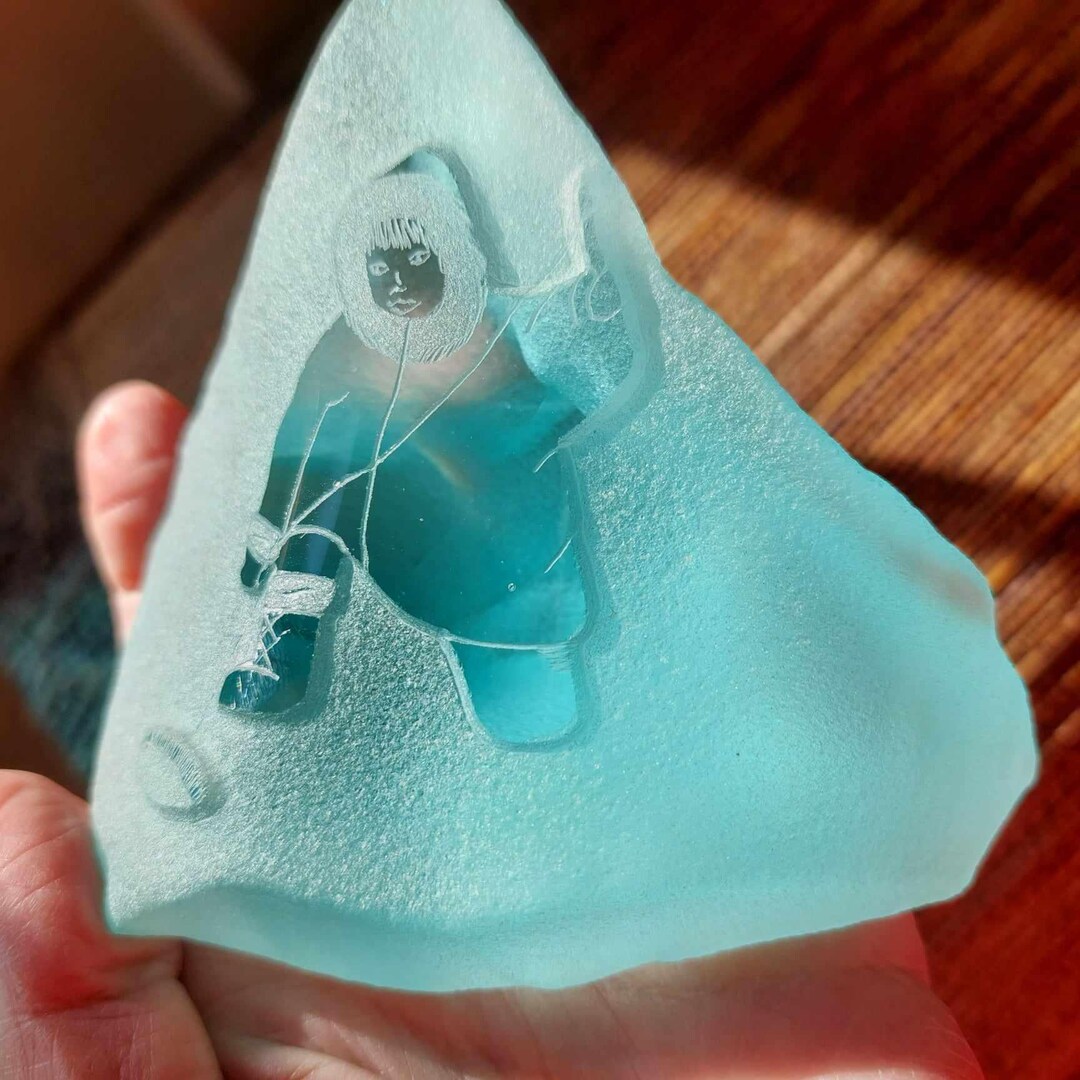 Inuit Vintage Carved Large Green Glass Paperweight, SIKU - Etsy