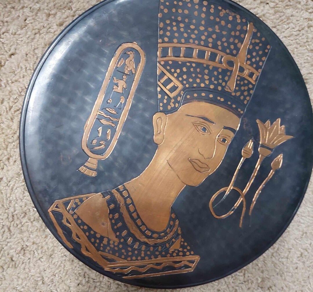 Vintage 11.75 " Egyptian Pharaoh Hand Carved and Painted Copper Wall ...