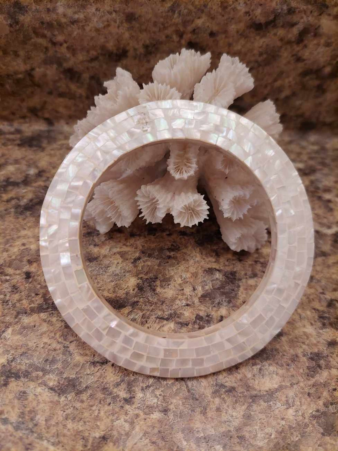 Vintage White Mother of Pearl Shell Inlay Bangle Bracelet - Etsy
