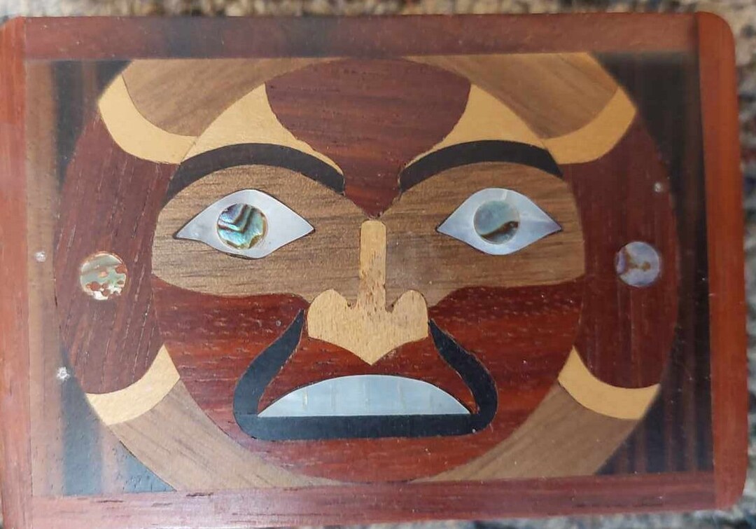Vintage First Nations Moon Box , Inlaid Wood and Abalone Shell Small ...