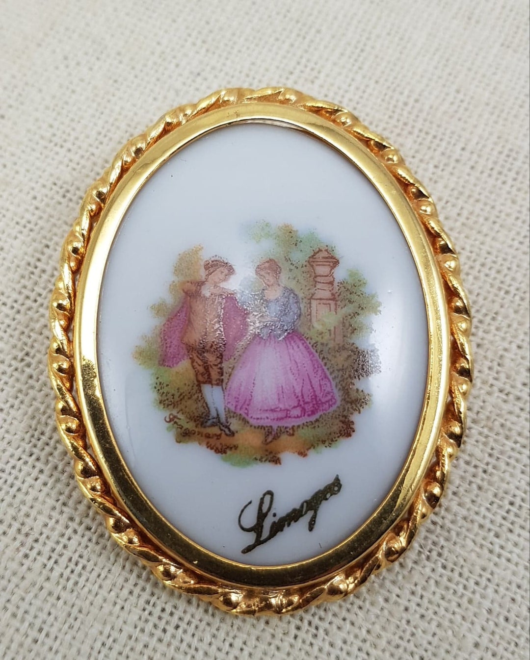 Vintage Romantic Hand Painted and Signed Limoges From France Brooch ...