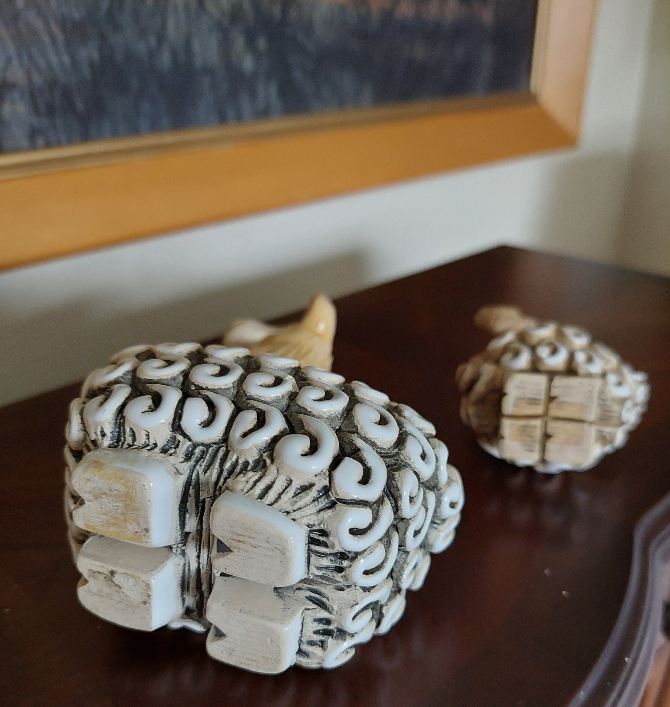 Sculpture Mom and Baby Alpaca Solid Clay Animals Figurines Art ...