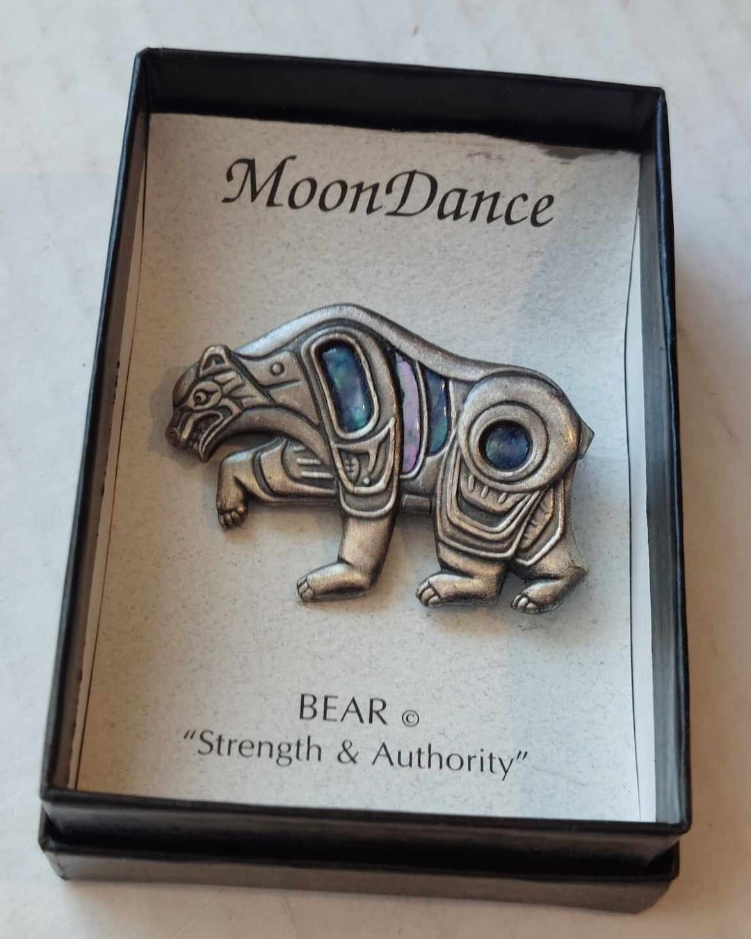 Vintage First Nations Pewter Bear, Inlaid Abalone Shell Bear Pin ...