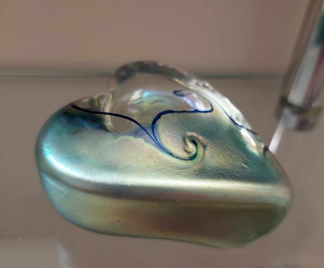 TEAL GREEN Swirl Design Heart Robert Held, Iridescent Heart Shaped ...