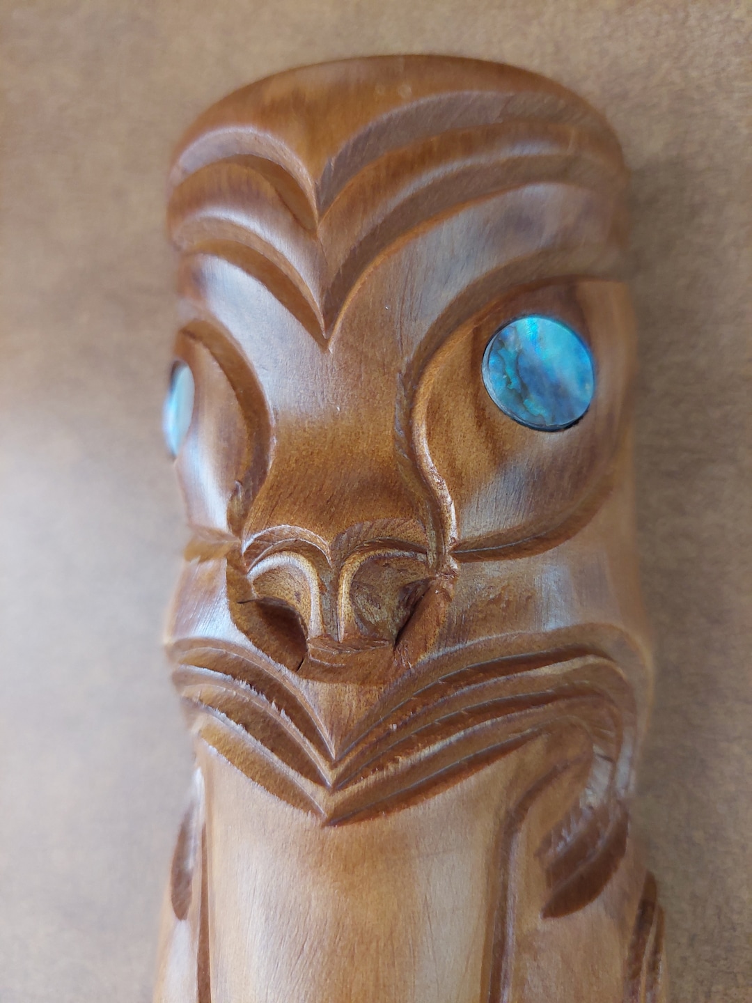 New Zealand Hand Carved Maori Head Tiki , Paua Shell ,vintage Tiki ...