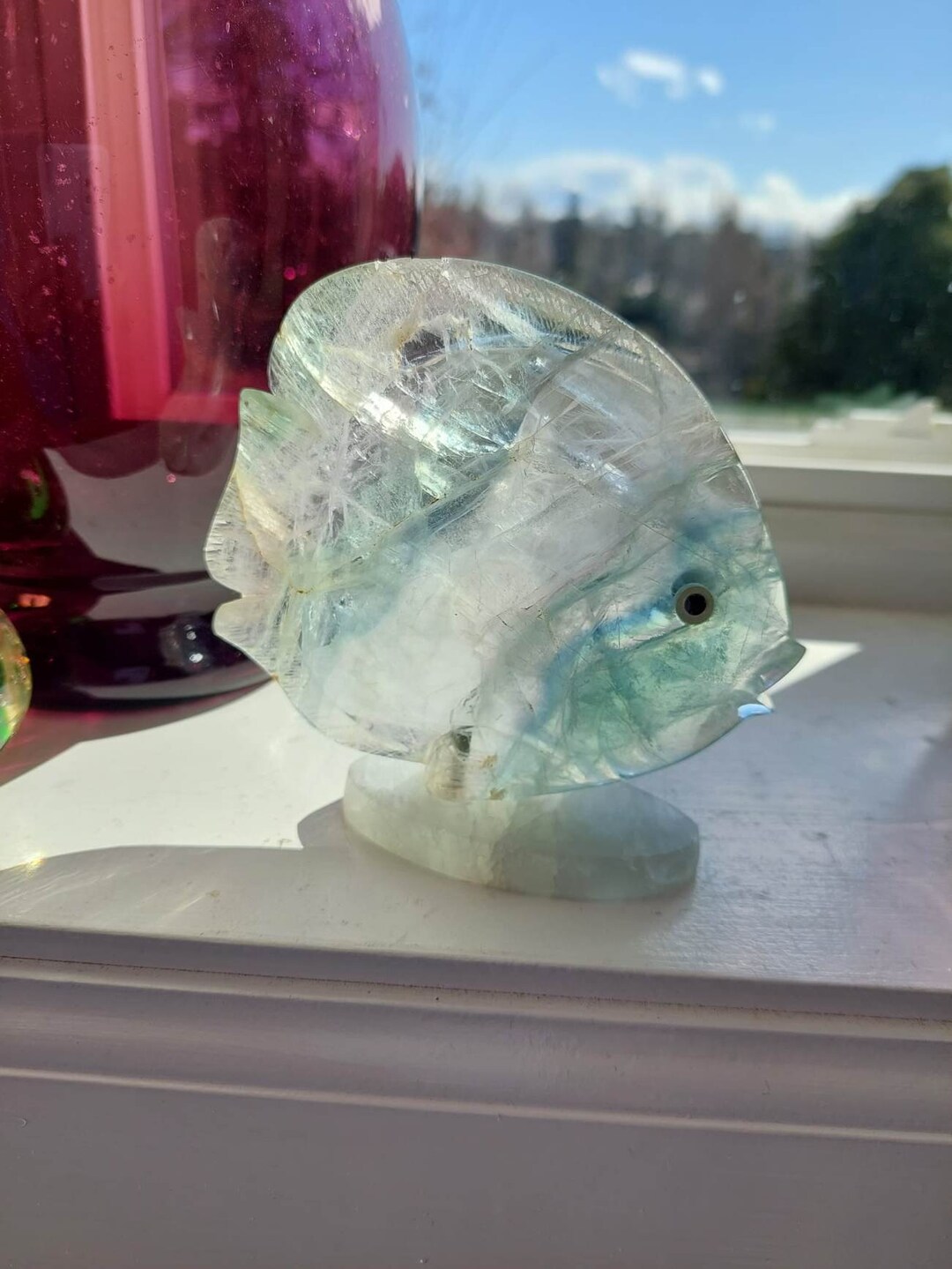 Fluorite Fish Stone Carving Perched on Quartz - Etsy