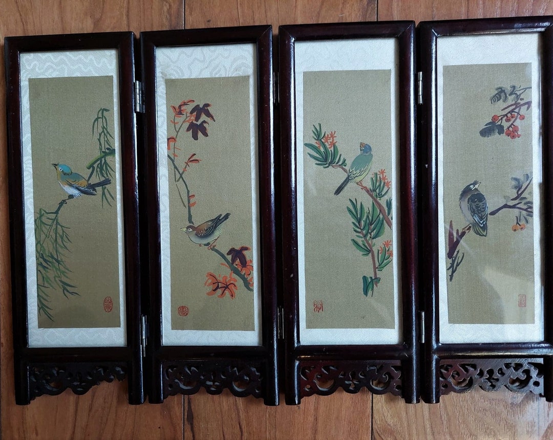 Oriental Vintage Screen, Hand Painted With 2 Different Patterns - Etsy