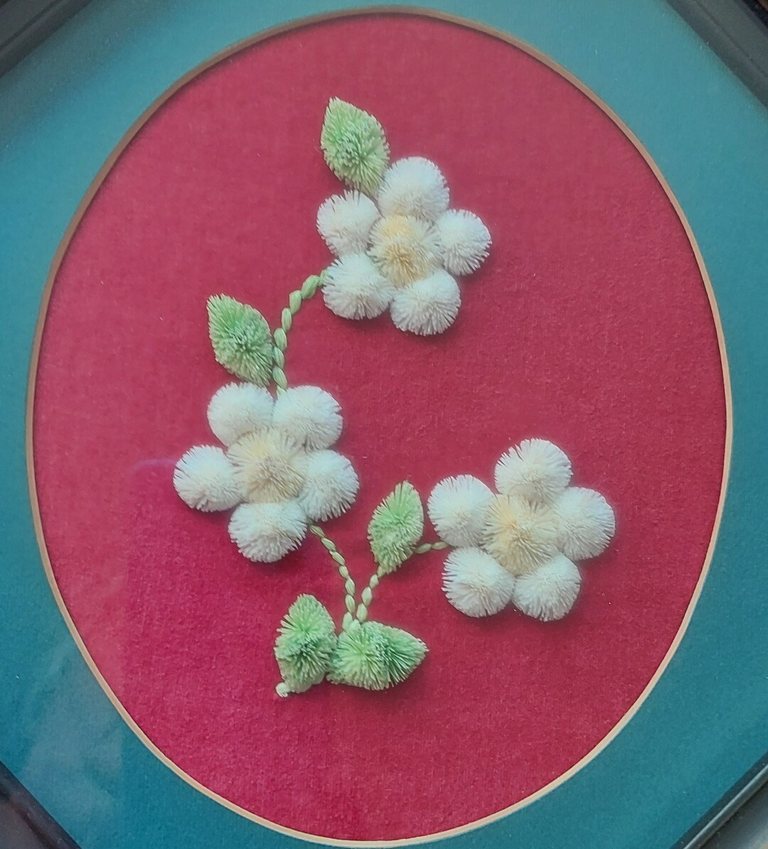 Vintage Caribou Tufting White Flowers Framed Picture, Slave Lake, 1970 ...