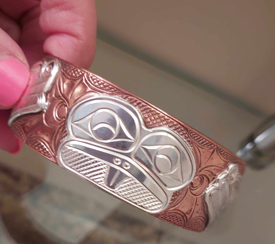 First Nations FROG CUFF Hand Carved Copper and Sterling Silver, Signed ...